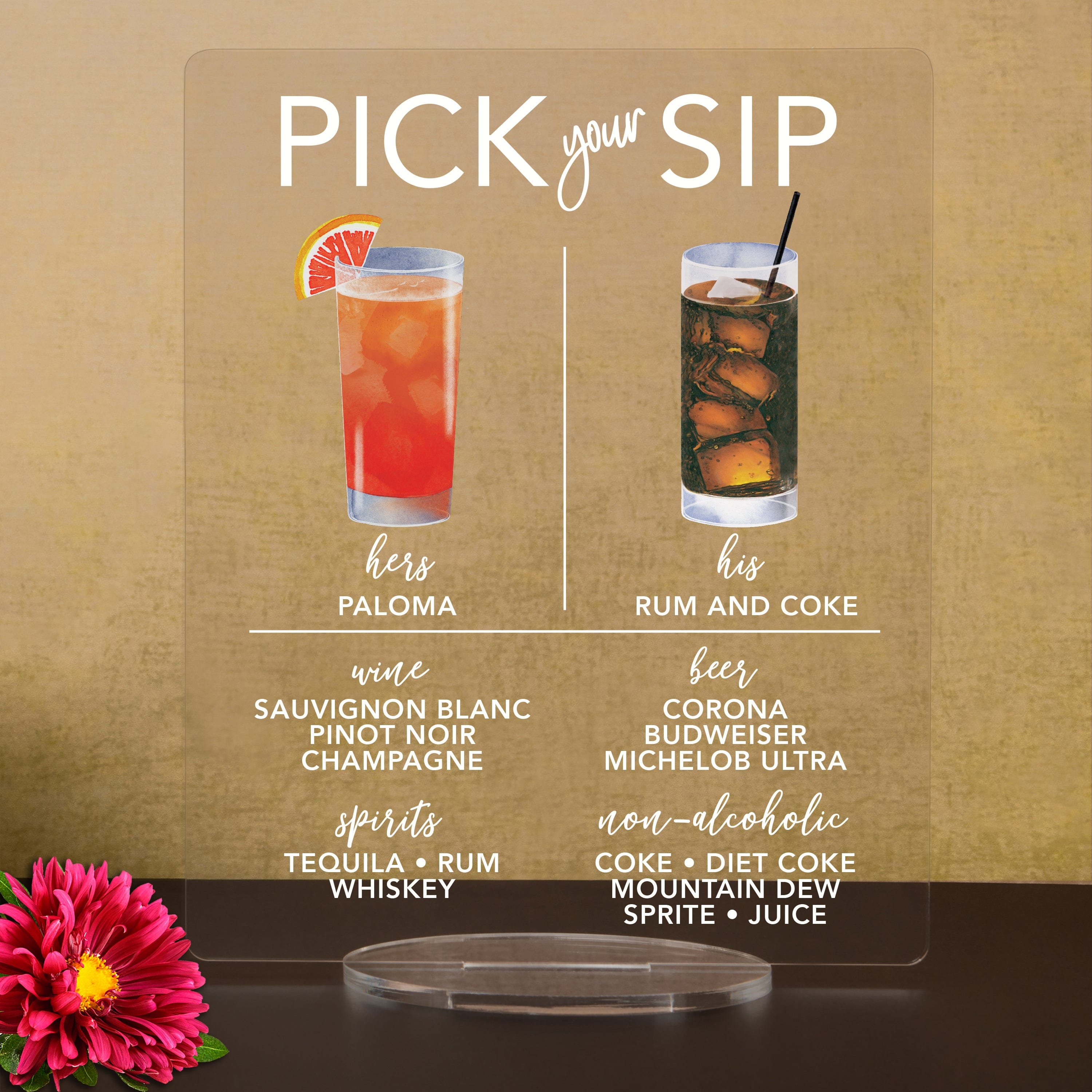 Pick Your Sip! Signature Drinks, Bar Menu Sign and Cocktail Bar Sign f ...
