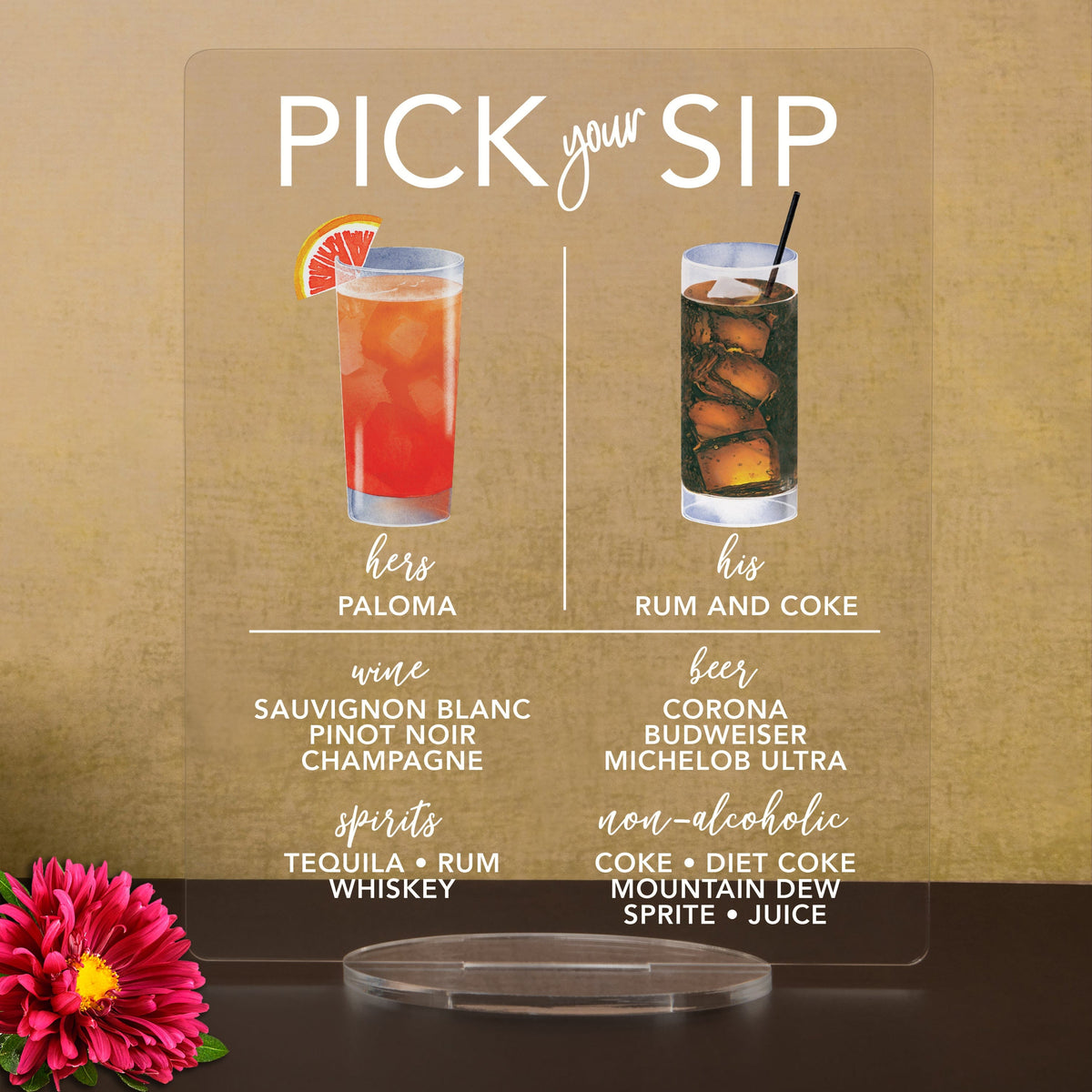 Pick Your Sip! Signature Drinks, Bar Menu Sign and Cocktail Bar Sign f ...