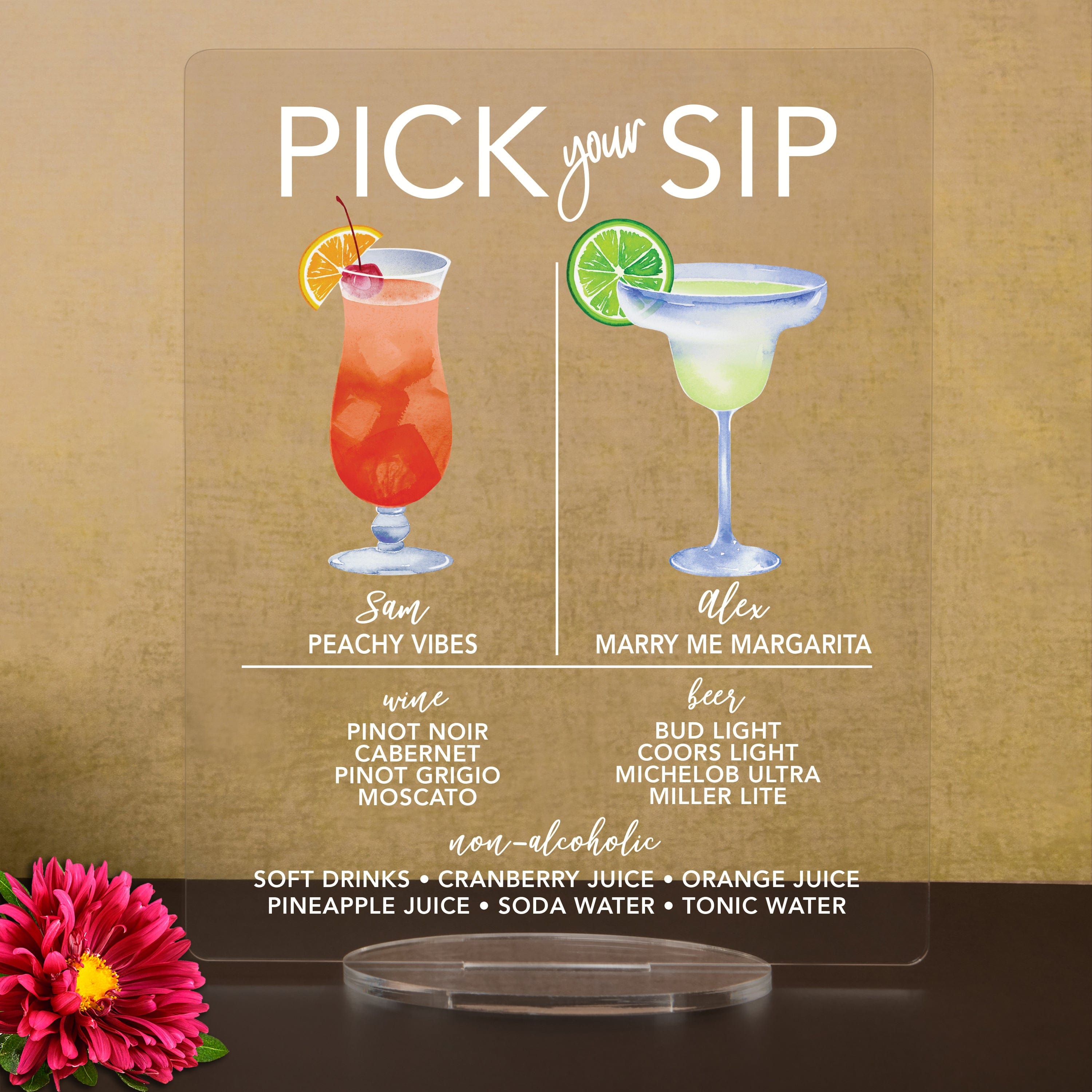 Pick Your Sip! Signature Drinks, Bar Menu Sign and Cocktail Bar Sign f ...