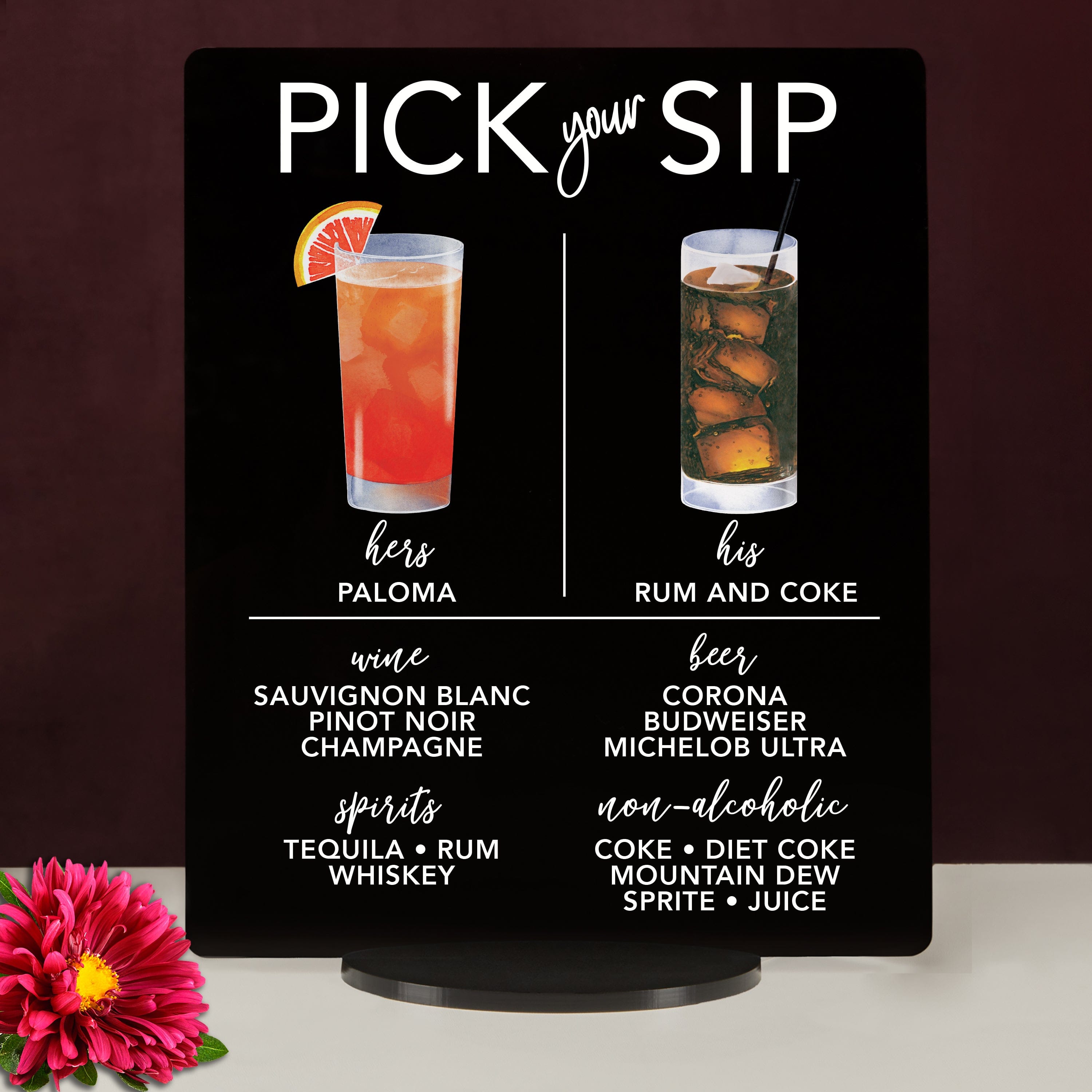 Pick Your Sip! Signature Drinks, Bar Menu Sign and Cocktail Bar Sign f ...