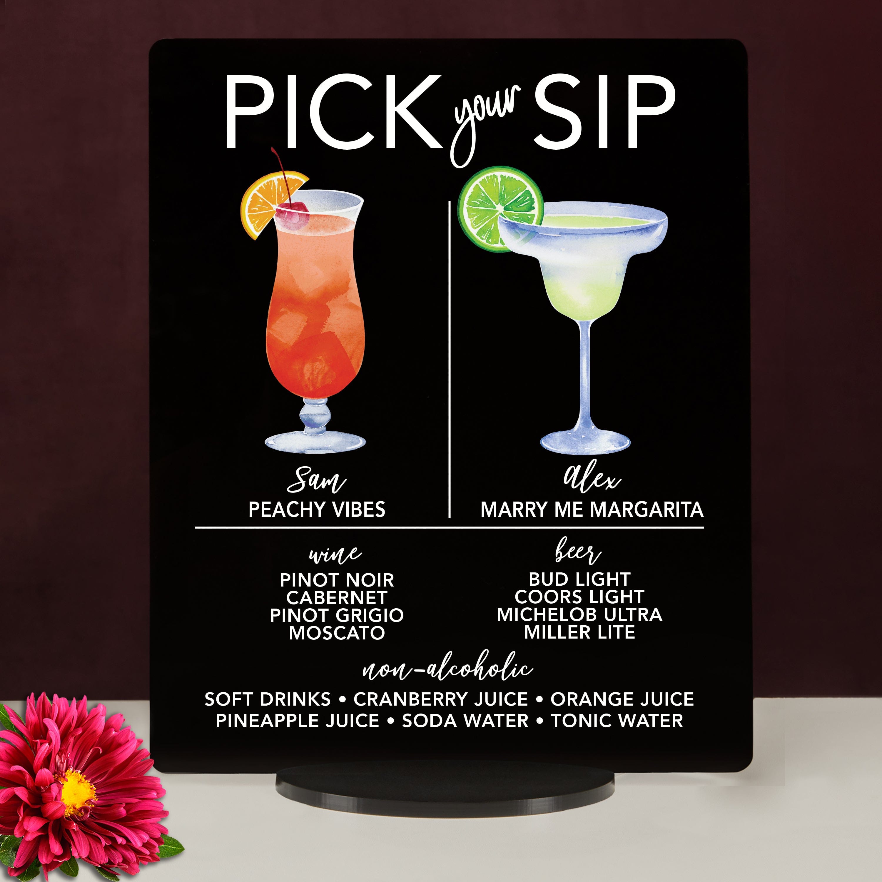 Pick Your Sip! Signature Drinks, Bar Menu Sign and Cocktail Bar Sign f ...