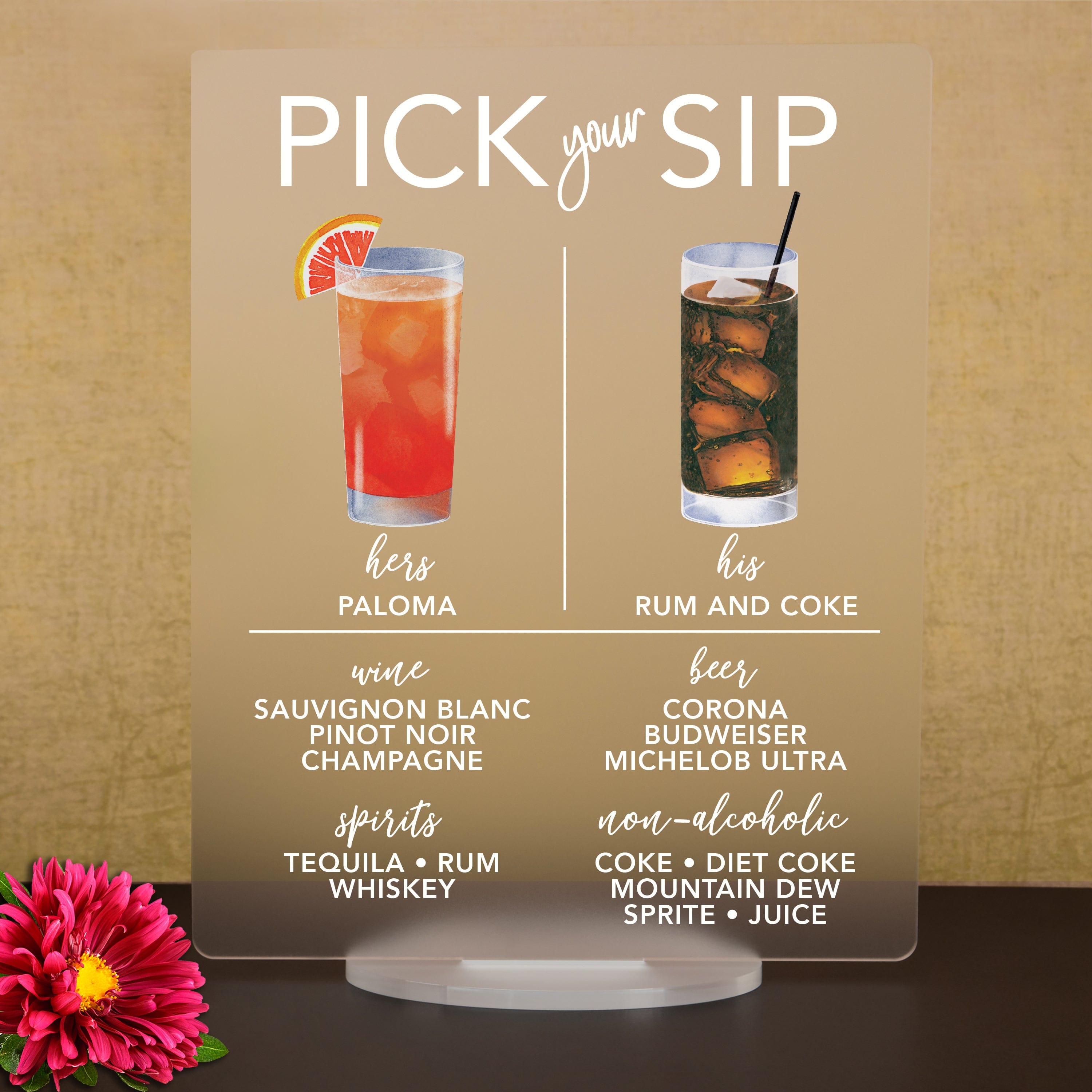 Pick Your Sip! Signature Drinks, Bar Menu Sign and Cocktail Bar Sign f ...