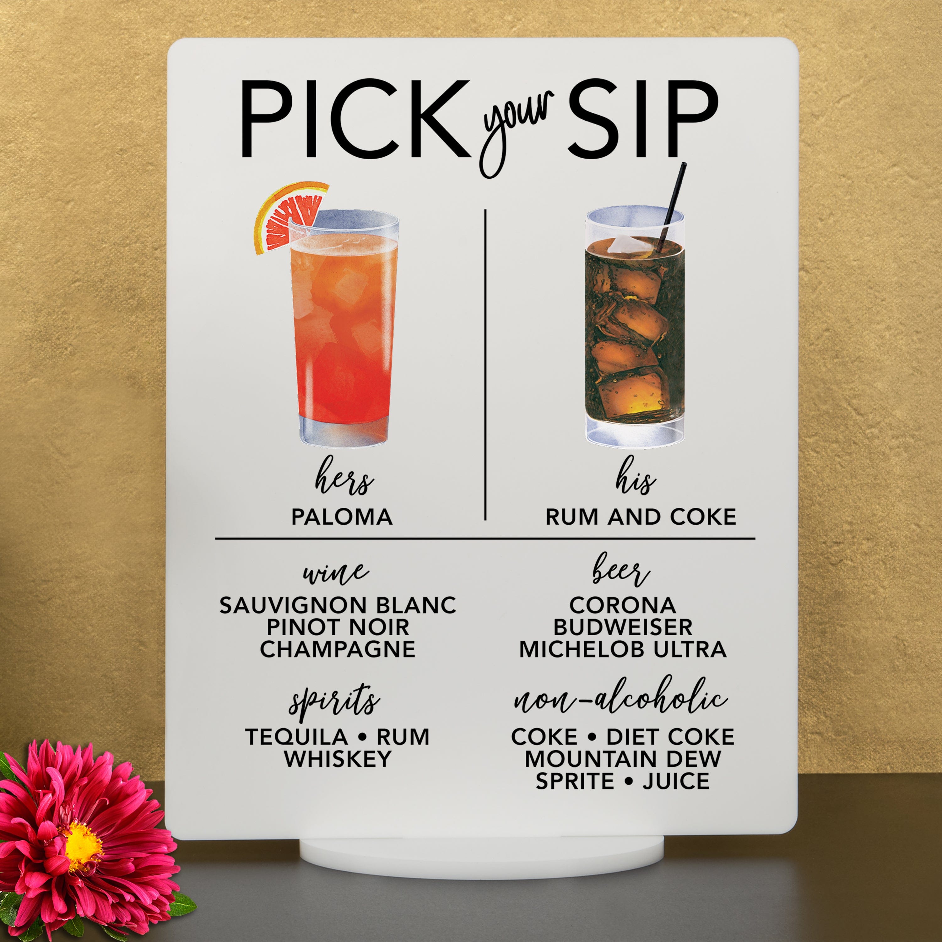 Pick Your Sip! Signature Drinks, Bar Menu Sign and Cocktail Bar Sign f ...