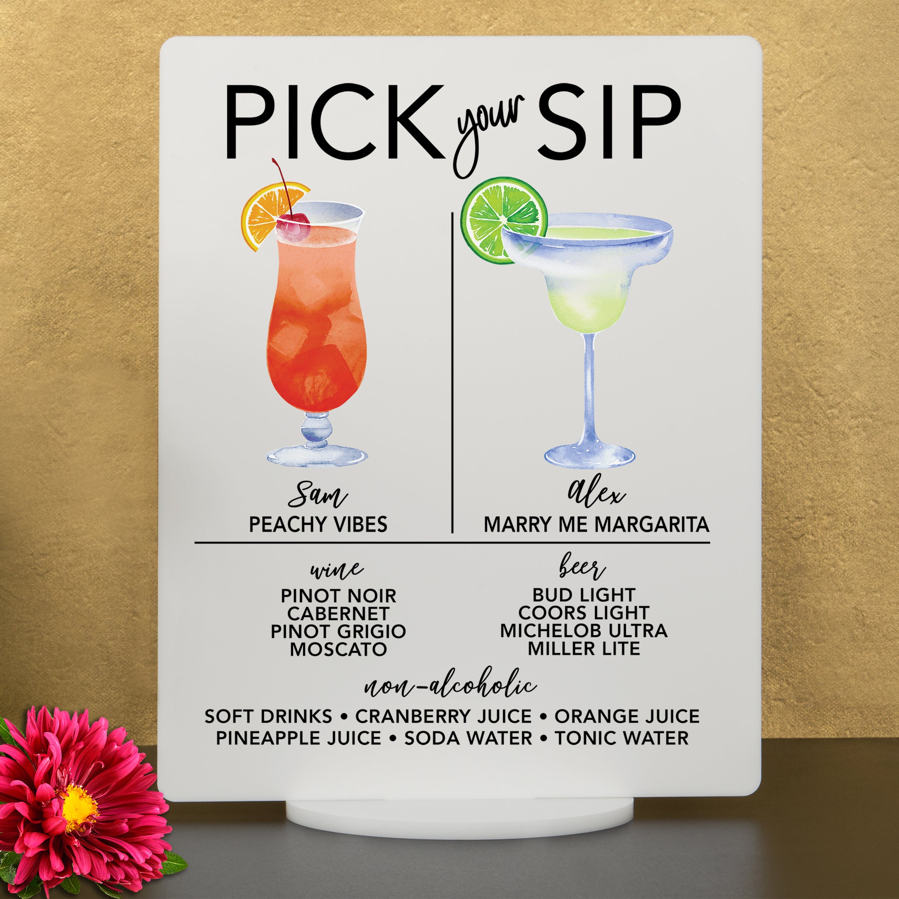 Pick Your Sip! Signature Drinks, Bar Menu Sign and Cocktail Bar Sign f ...