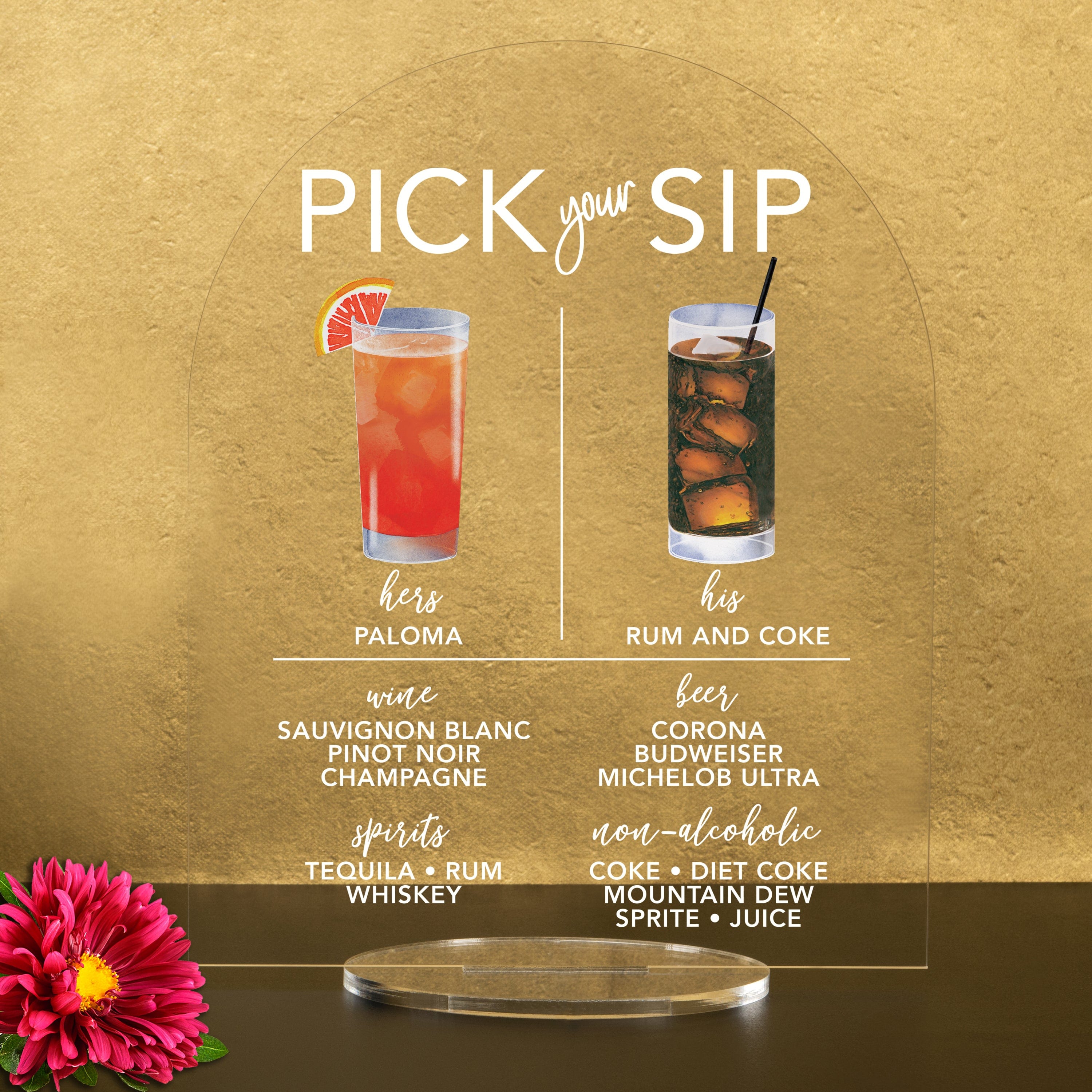 Pick Your Sip! Signature Drinks, Bar Menu Sign and Cocktail Bar Sign f ...
