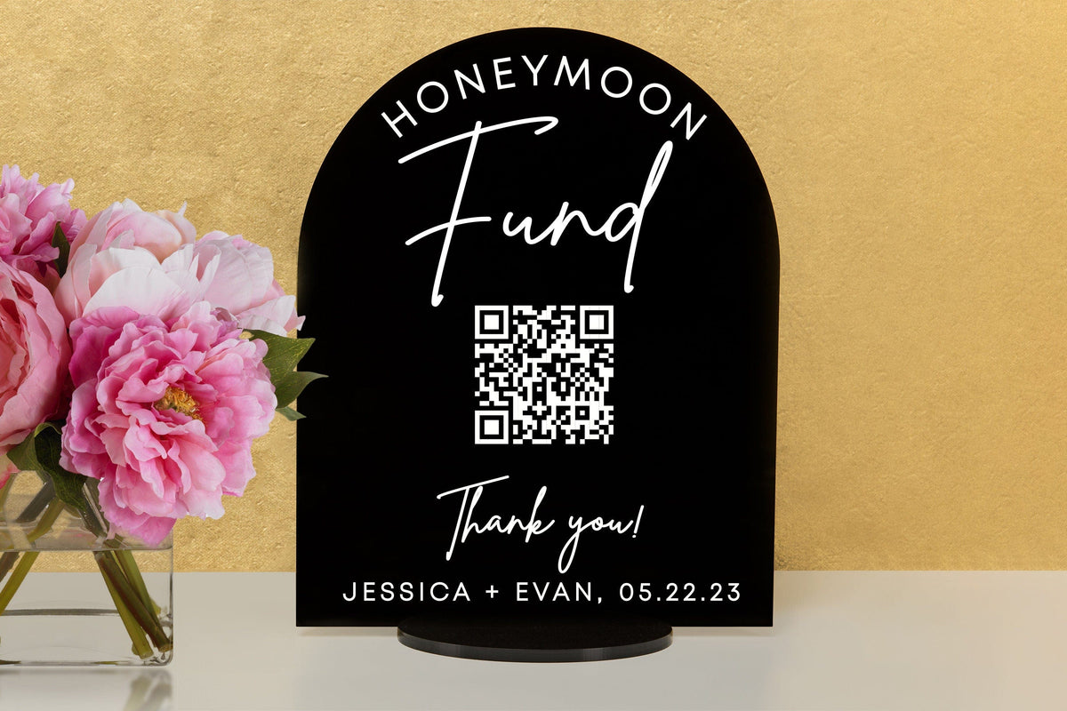 Custom Honeymoon (Honeyfund) Fund Acrylic Sign, QR Code Cash Gift Sign ...