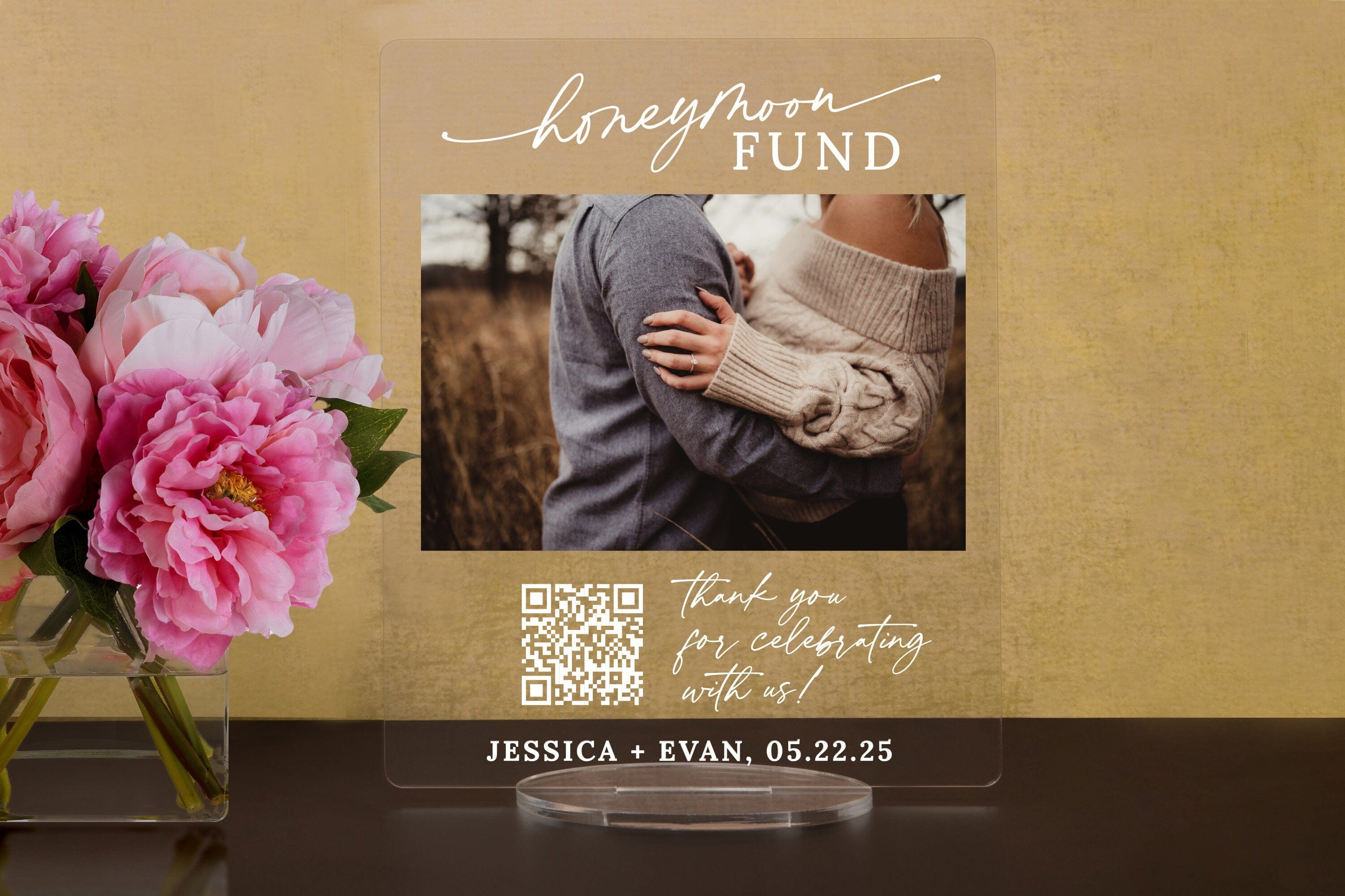 Custom Photo Honeymoon (Honeyfund) Fund Acrylic Sign, QR Code Cash Gif ...