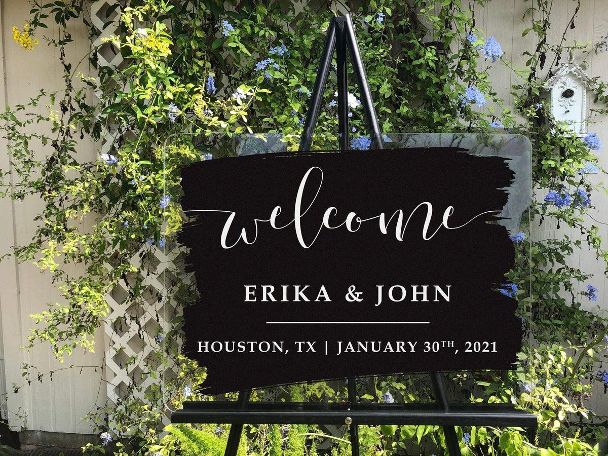 Semi-Custom Wedding Welcome Sign with Paintbrush Background, Acrylic W ...